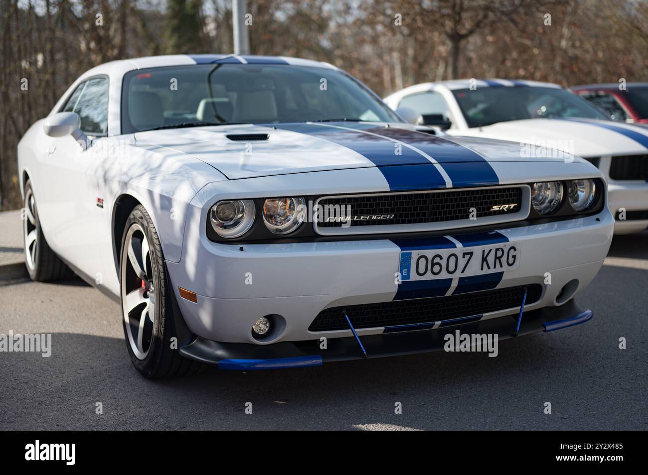 Front view of a white third-generation Dodge Challenger SRT American ...
