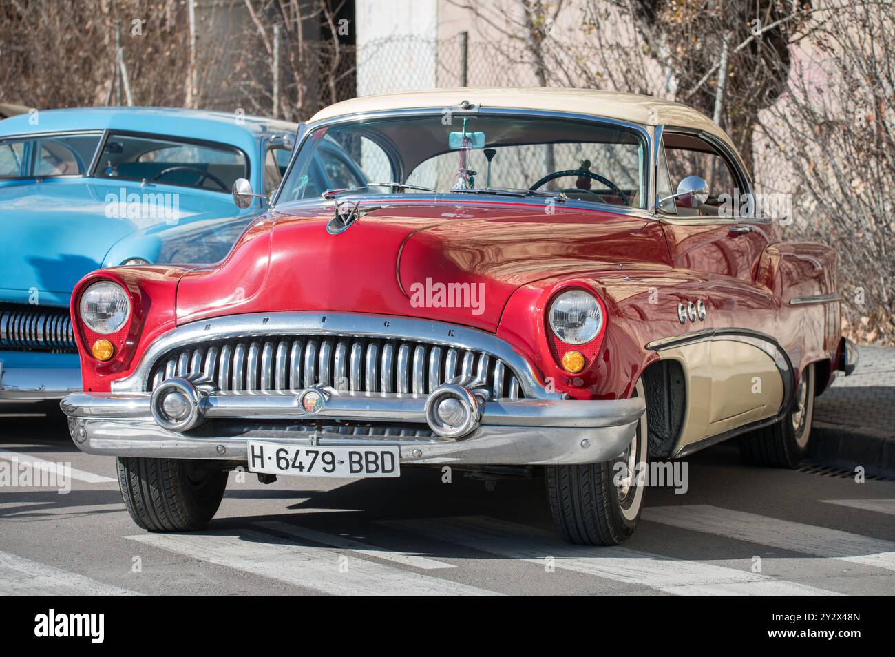 Front view of classic red and white 1953 Buick Special Riviera Coupe ...