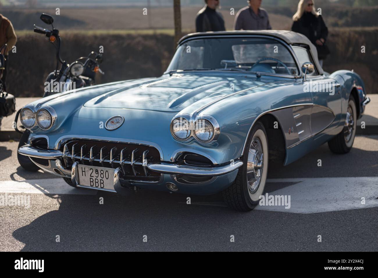 Front view of a classic American sports car, the first generation ...