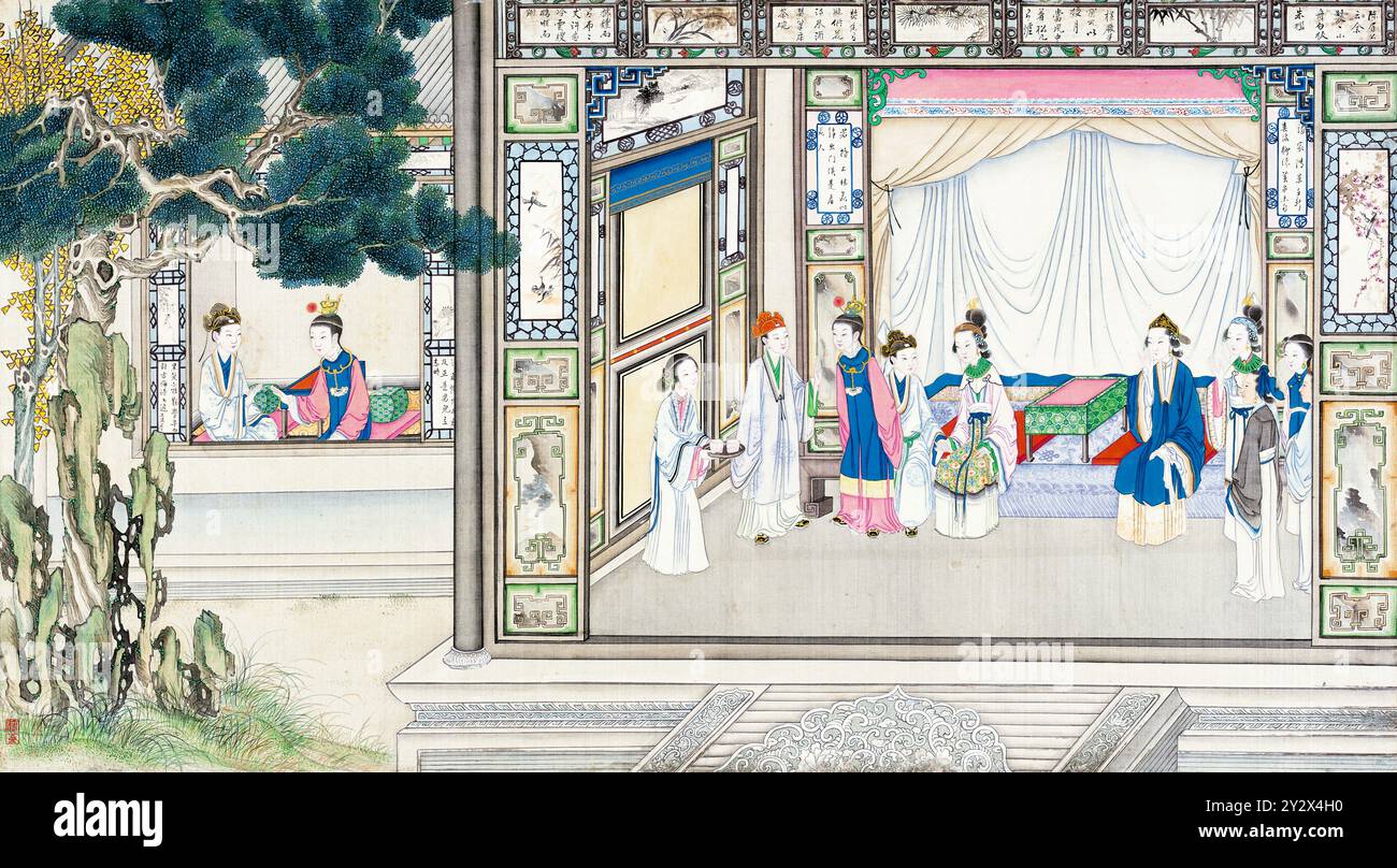 Scene from Dream of the Red Chamber by Cao Xueqin (1710-1765) painted ...
