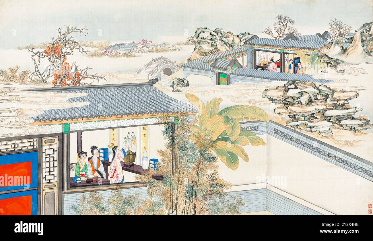 Scene from Dream of the Red Chamber by Cao Xueqin (1710-1765) painted ...