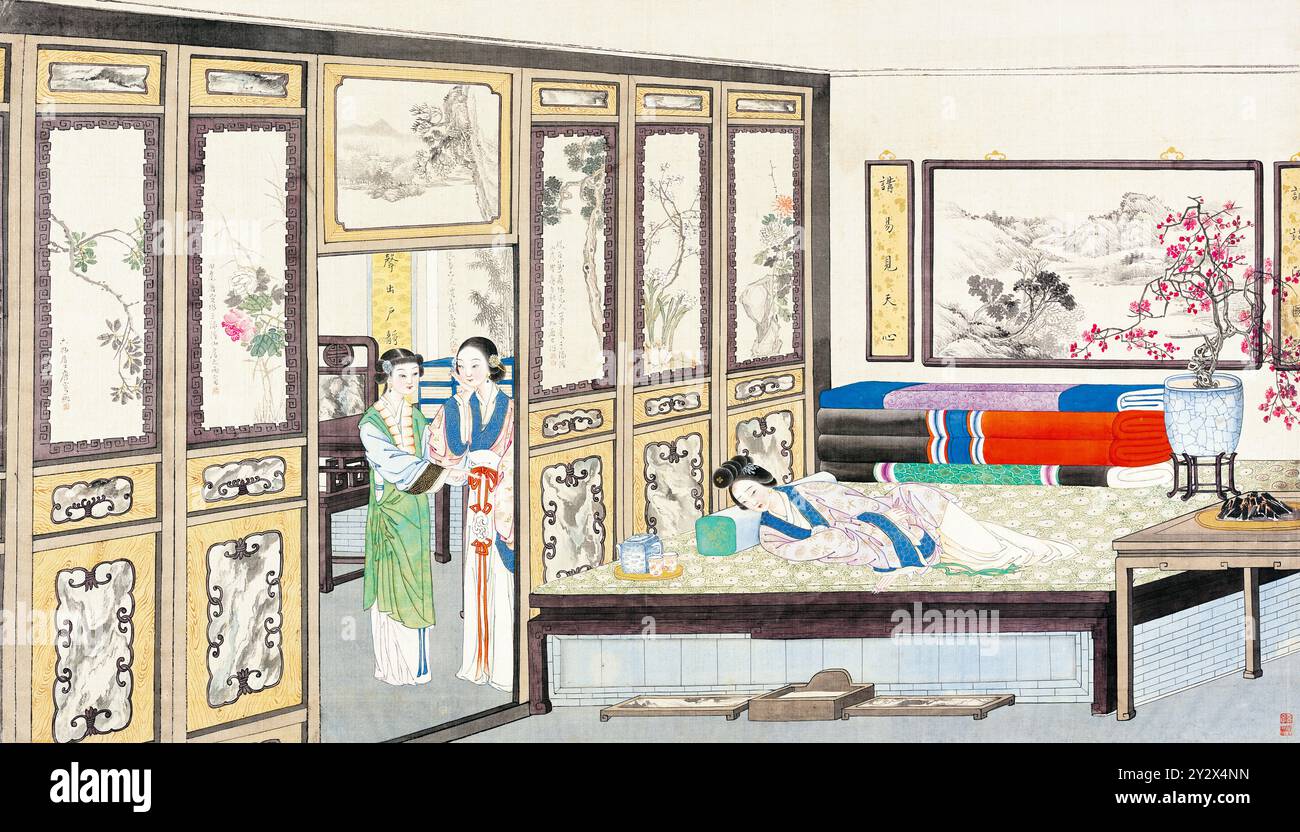 Scene from Dream of the Red Chamber by Cao Xueqin (1710-1765) painted ...