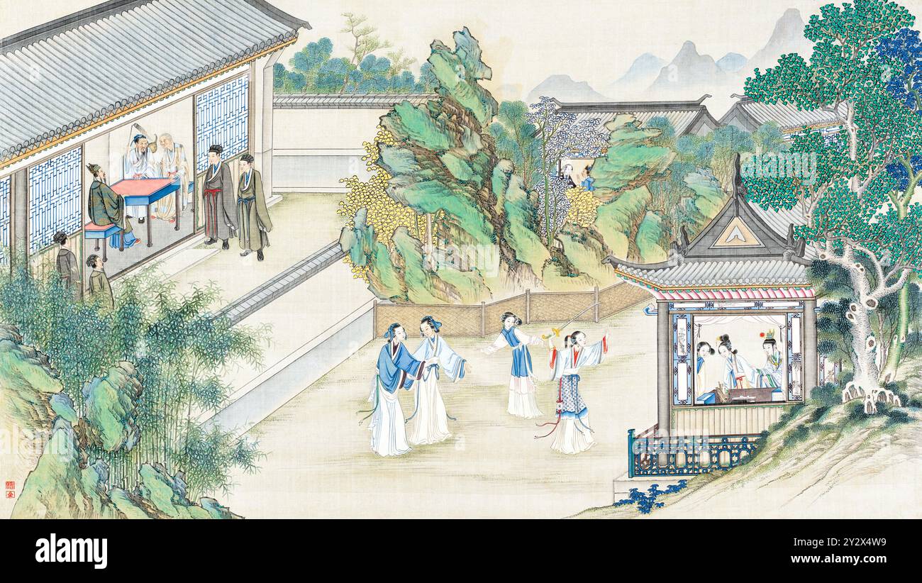 Scene from Dream of the Red Chamber by Cao Xueqin (1710-1765) painted ...