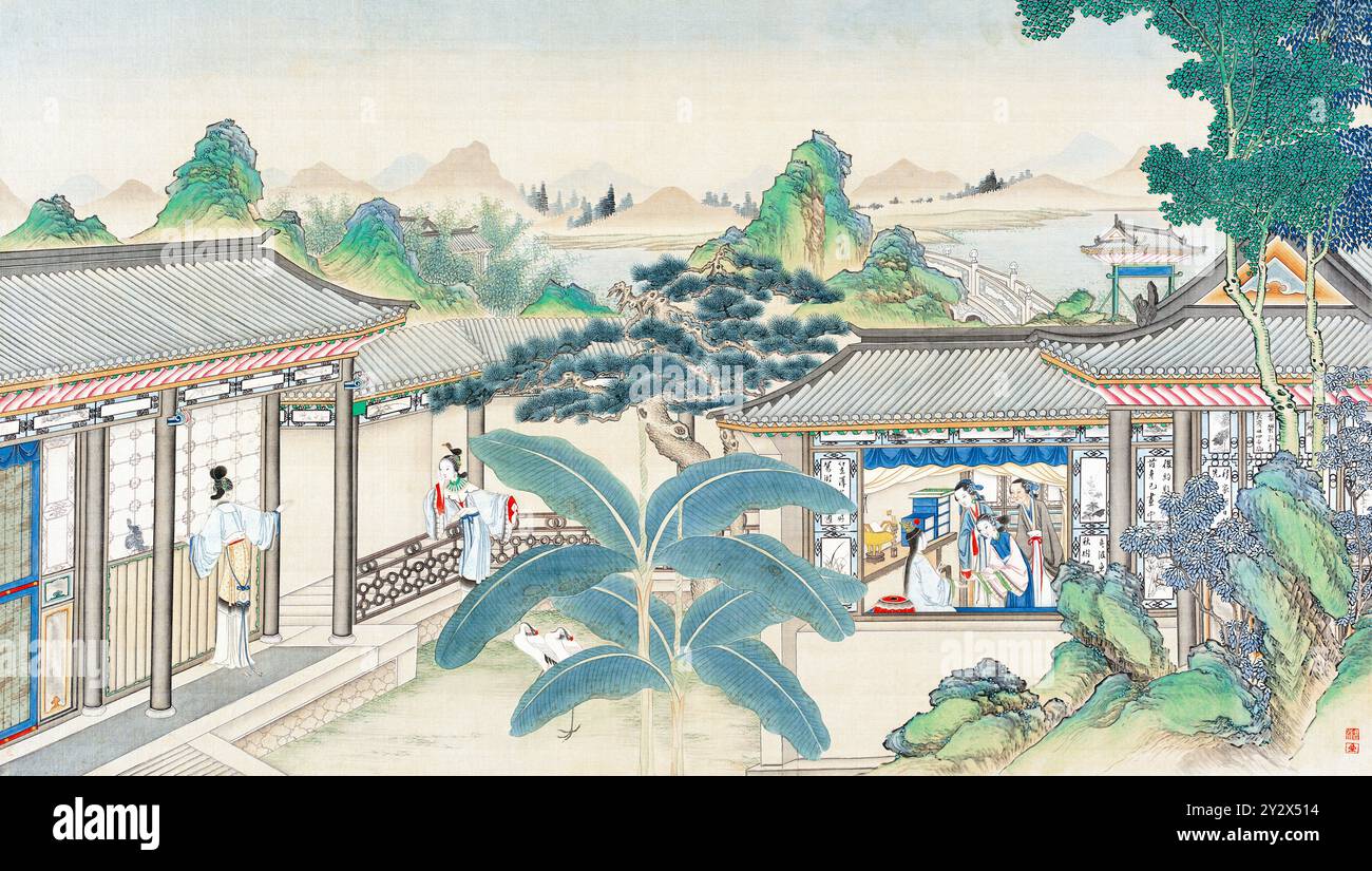Scene from Dream of the Red Chamber by Cao Xueqin (1710-1765) painted ...