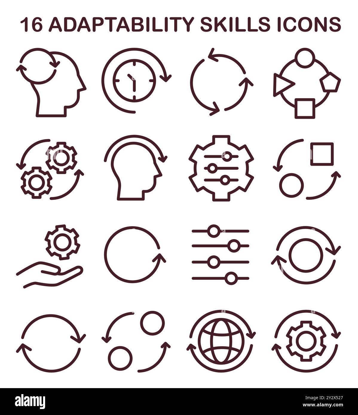 Adaptability skill icons set. Quick respond to changes and performance ...