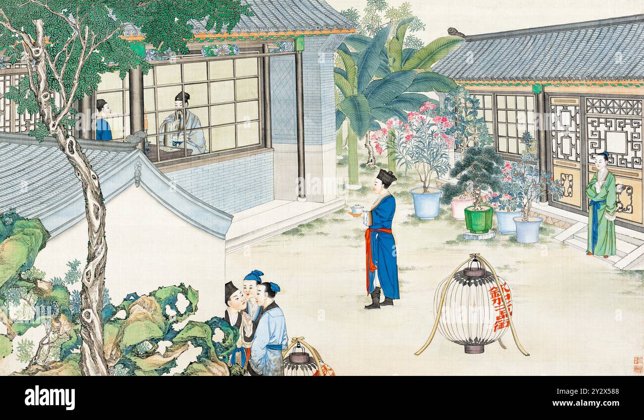 Scene from Dream of the Red Chamber by Cao Xueqin (1710-1765) painted ...