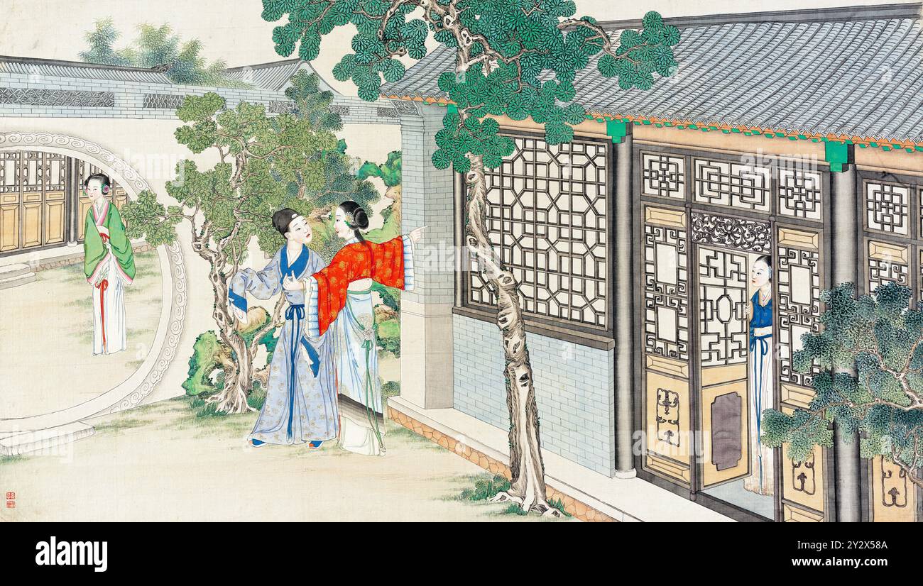 Scene from Dream of the Red Chamber by Cao Xueqin (1710-1765) painted ...