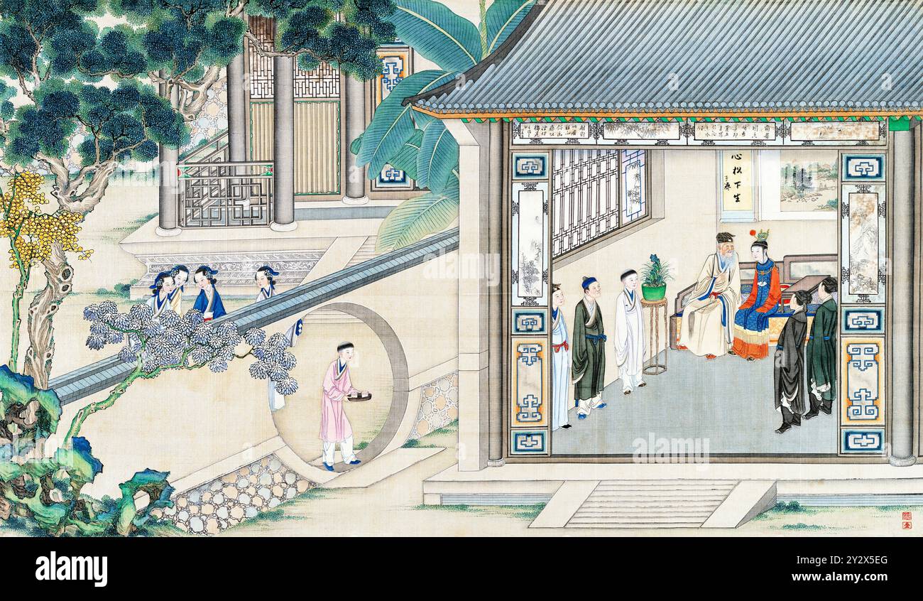 Scene from Dream of the Red Chamber by Cao Xueqin (1710-1765) painted ...