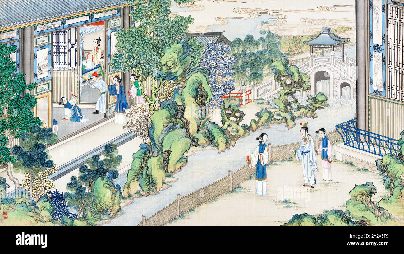 Scene from Dream of the Red Chamber by Cao Xueqin (1710-1765) painted ...