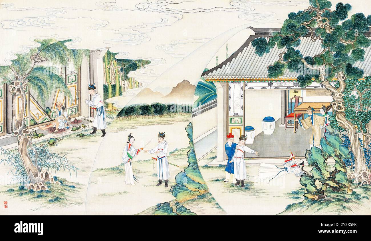 Scene from Dream of the Red Chamber by Cao Xueqin (1710-1765) painted ...