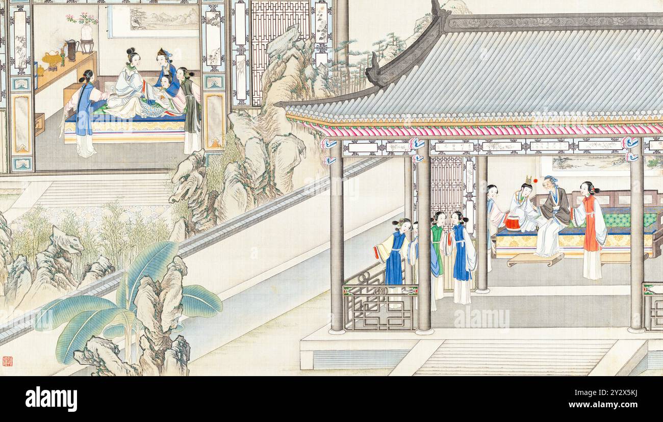 Scene from Dream of the Red Chamber by Cao Xueqin (1710-1765) painted ...