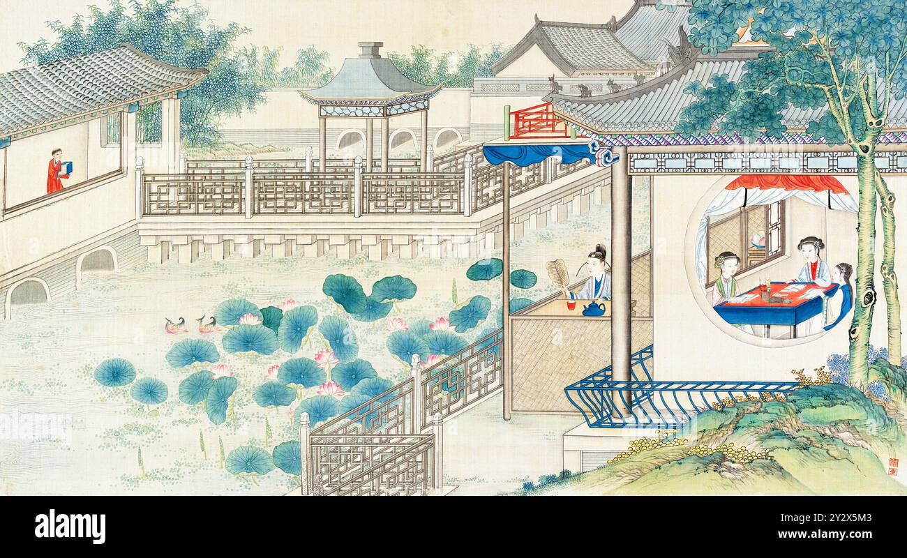 Scene from Dream of the Red Chamber by Cao Xueqin (1710-1765) painted ...