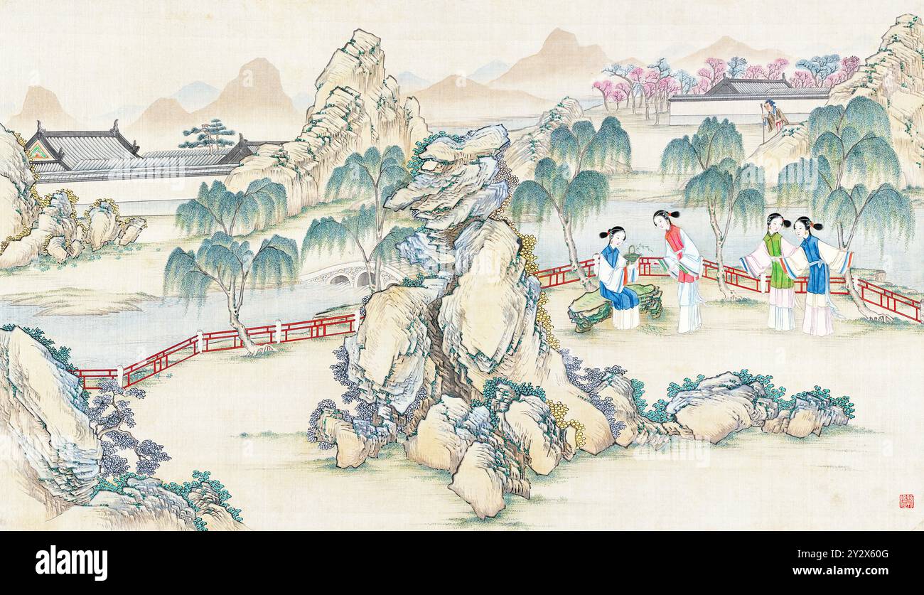 Scene from Dream of the Red Chamber by Cao Xueqin (1710-1765) painted ...
