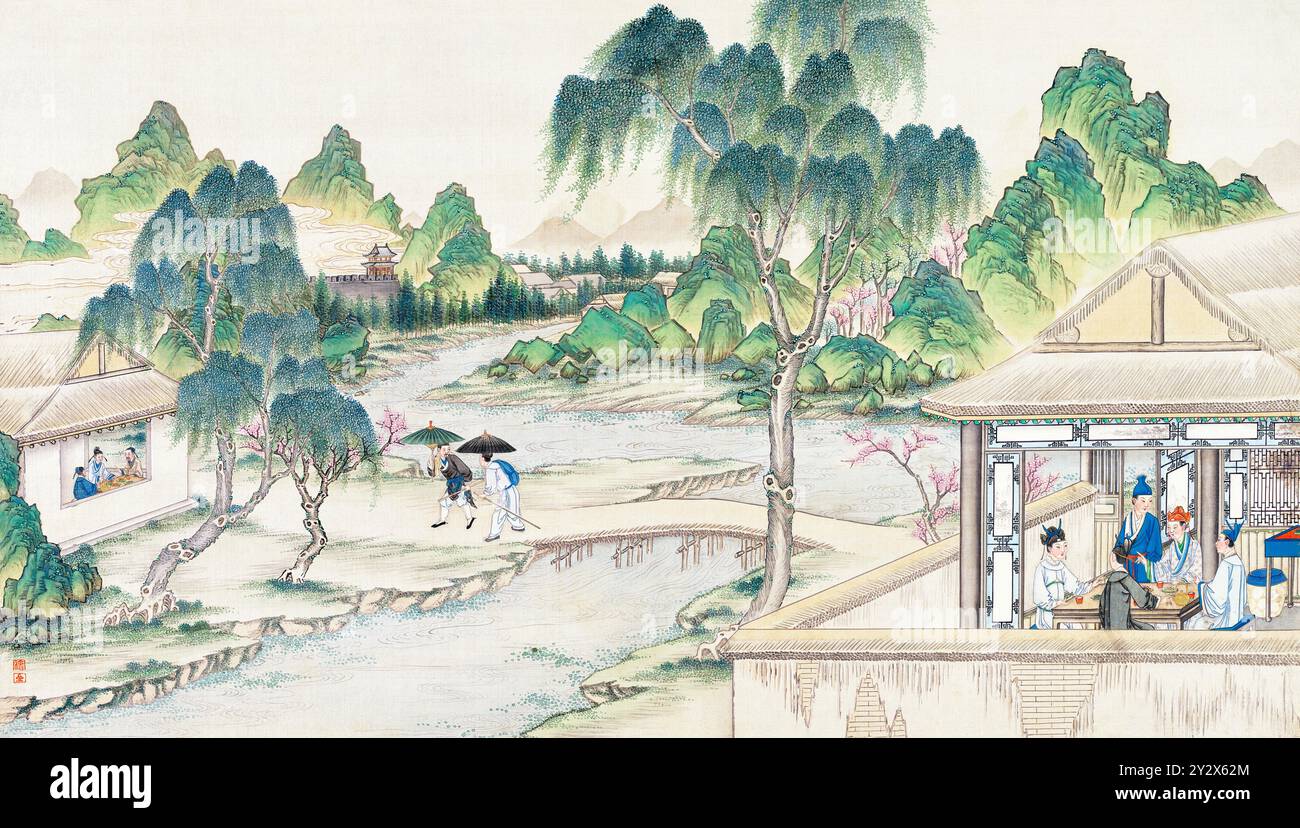 Scene from Dream of the Red Chamber by Cao Xueqin (1710-1765) painted ...