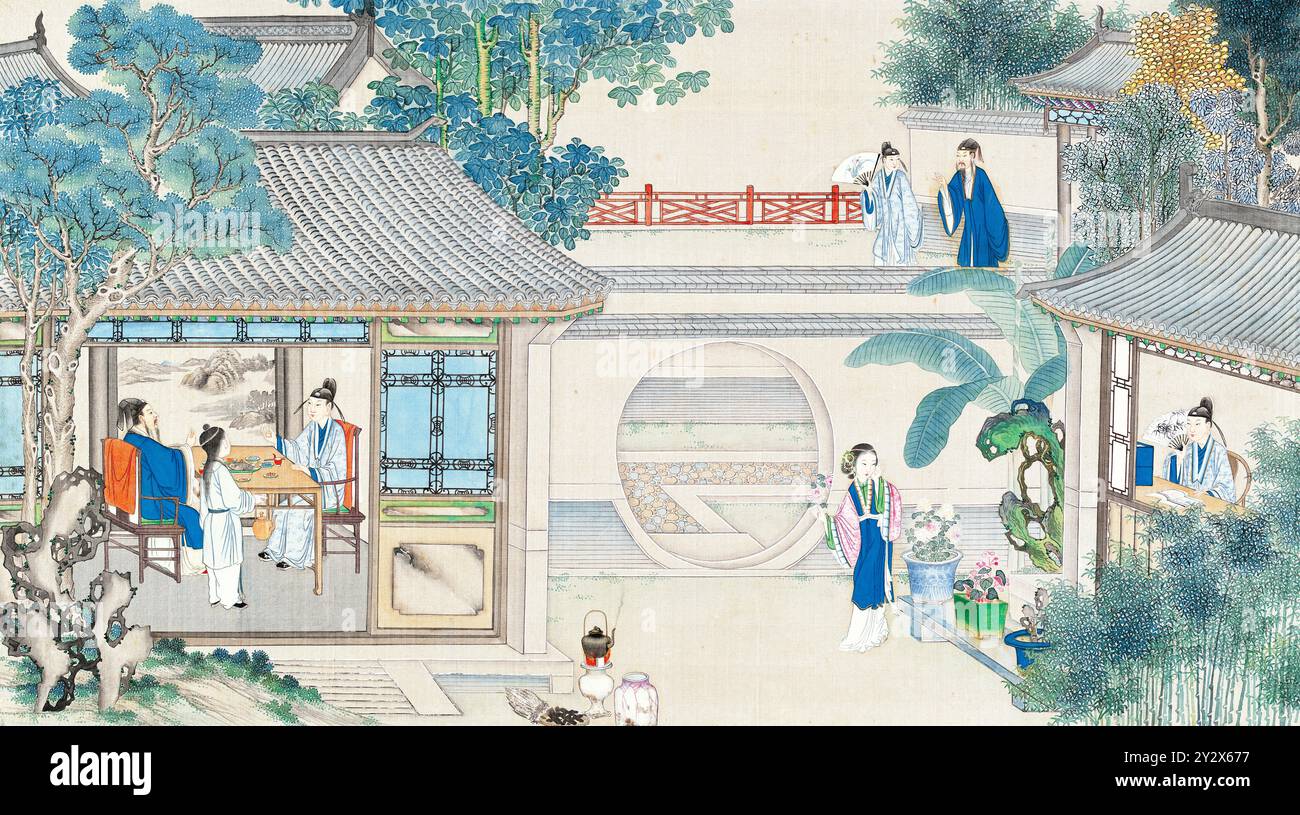 Scene from Dream of the Red Chamber by Cao Xueqin (1710-1765) painted ...