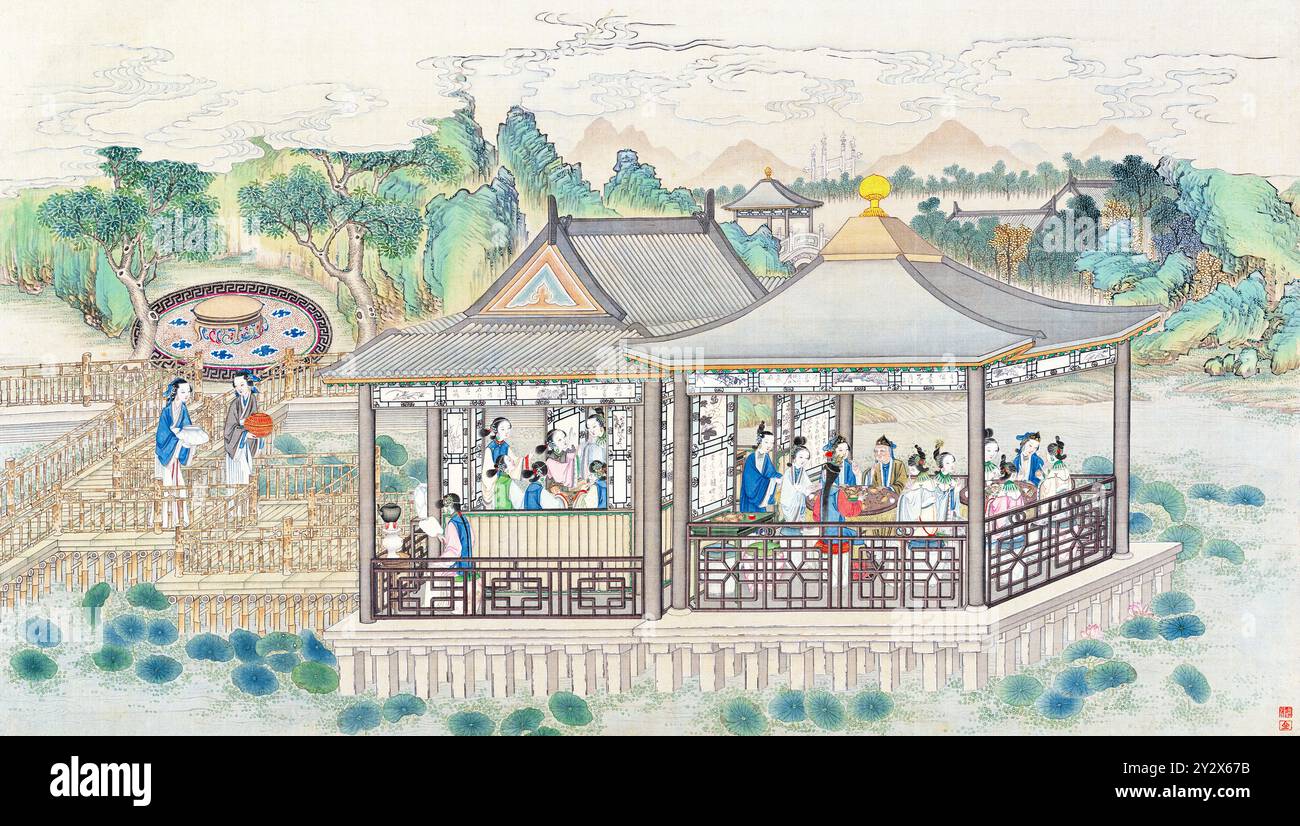 Scene from Dream of the Red Chamber by Cao Xueqin (1710-1765) painted ...