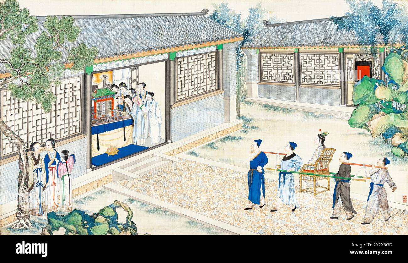 Scene from Dream of the Red Chamber by Cao Xueqin (1710-1765) painted ...