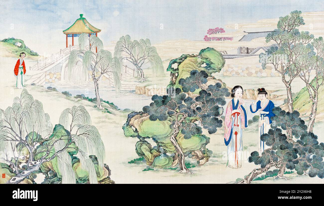 Scene from Dream of the Red Chamber by Cao Xueqin (1710-1765) painted ...