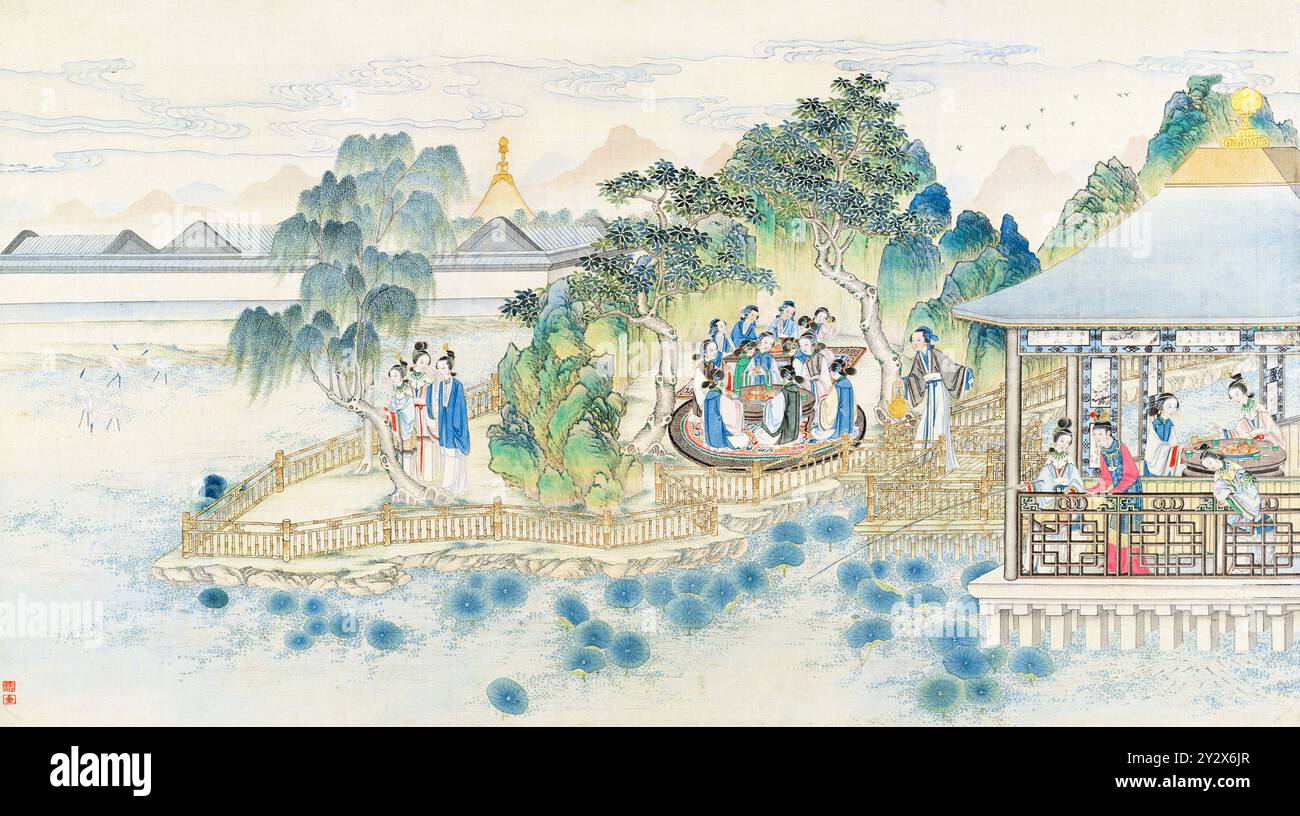 Scene from Dream of the Red Chamber by Cao Xueqin (1710-1765) painted ...