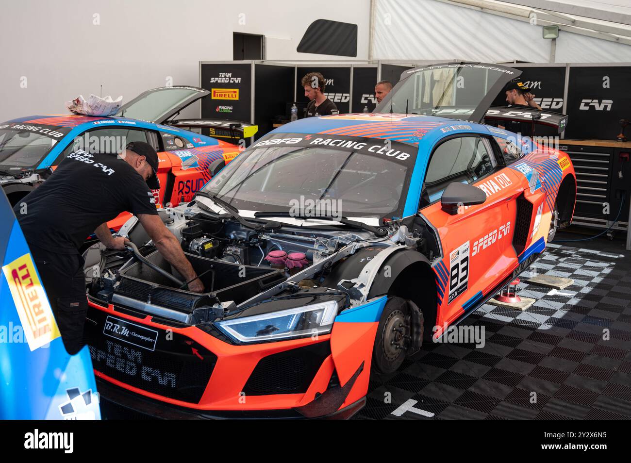 Pit tent of the RAFA Racing Club GT4 European Series racing team. The ...