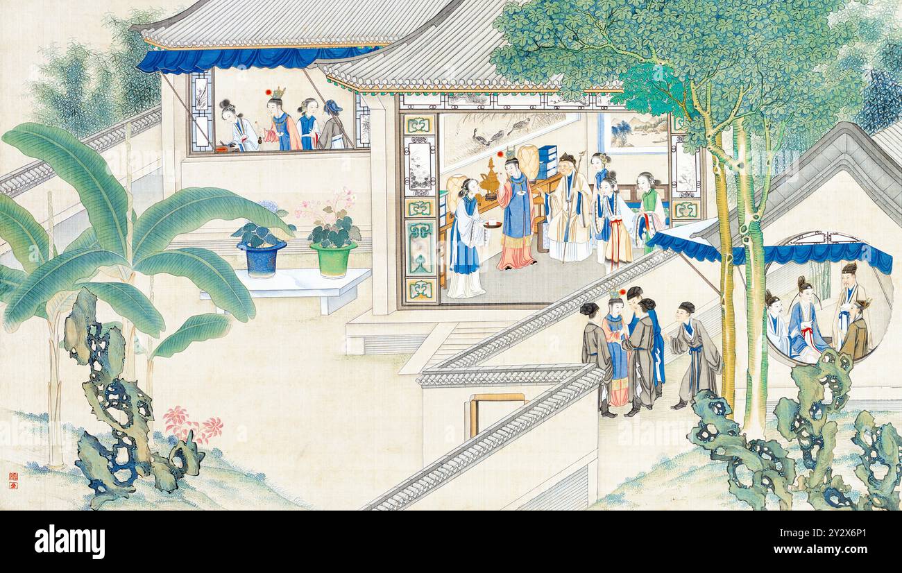 Scene from Dream of the Red Chamber by Cao Xueqin (1710-1765) painted ...