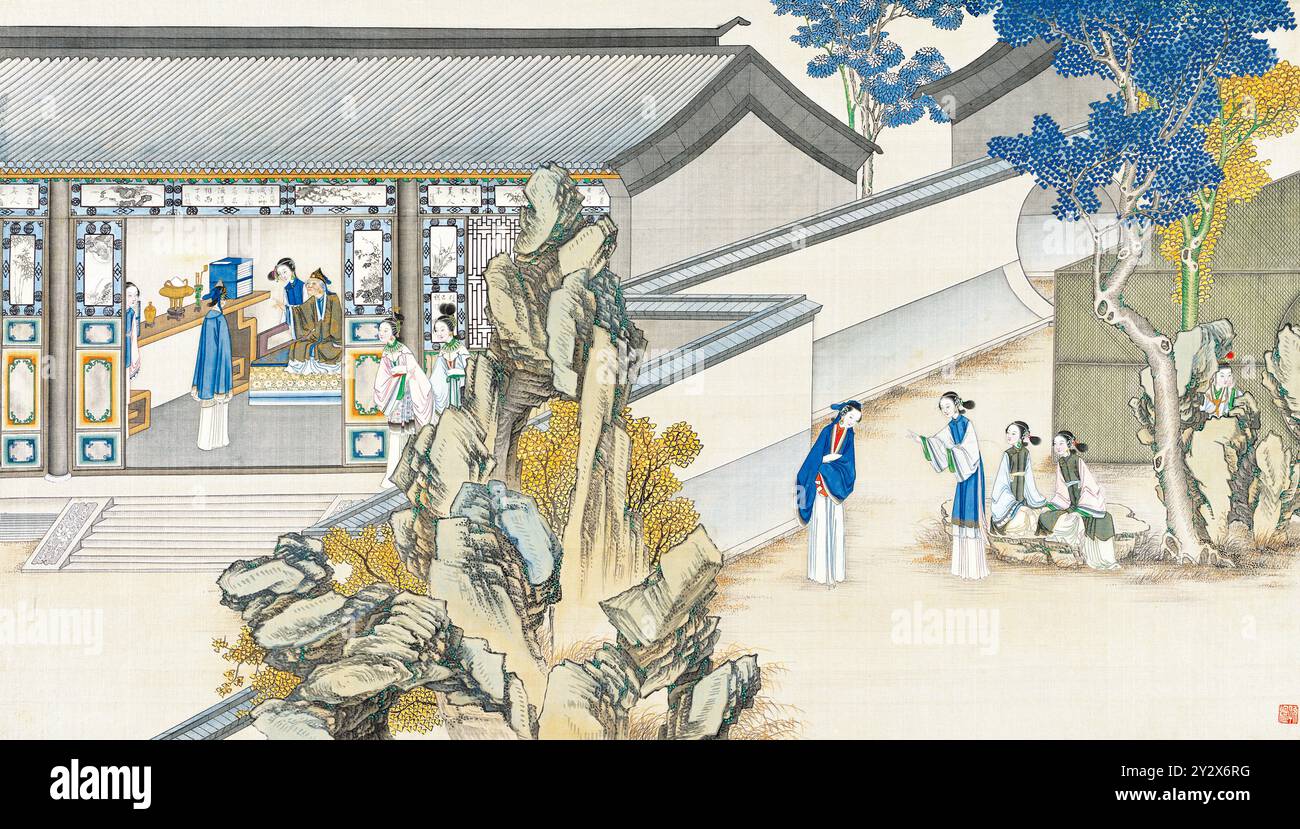 Scene from Dream of the Red Chamber by Cao Xueqin (1710-1765) painted ...