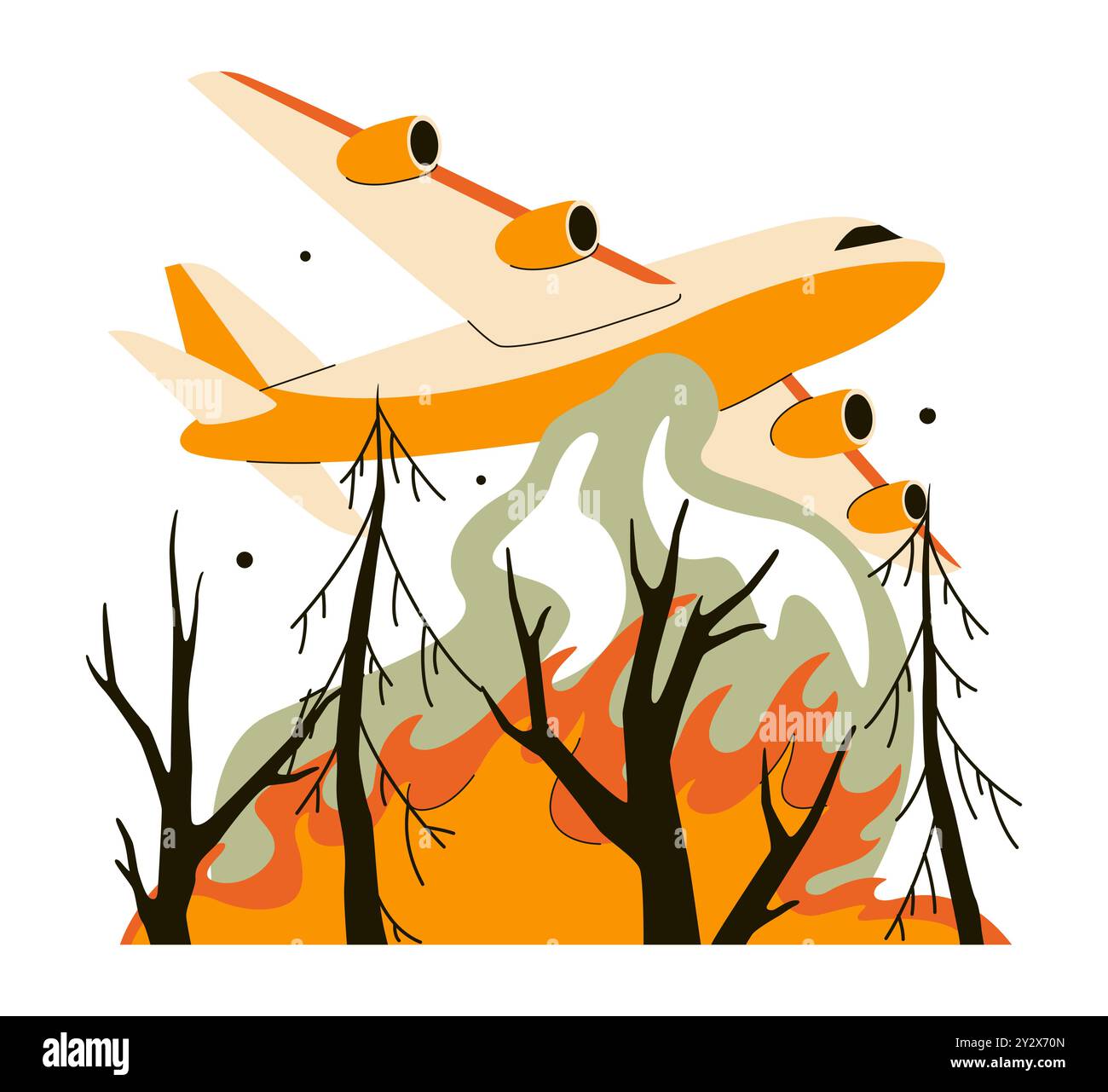 Wildfire. Burning forest trees, dangerous and harmful nature disaster ...