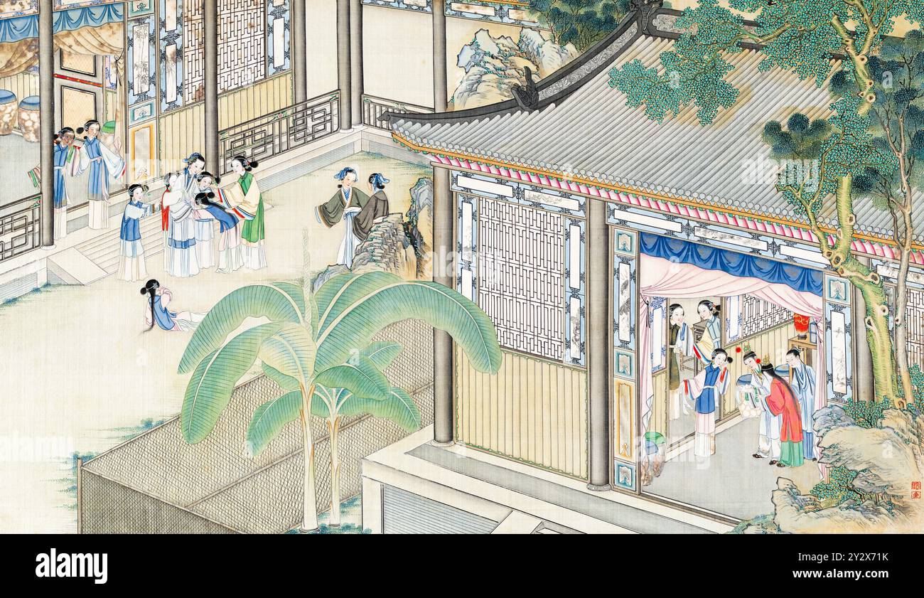 Scene from Dream of the Red Chamber by Cao Xueqin (1710-1765) painted ...