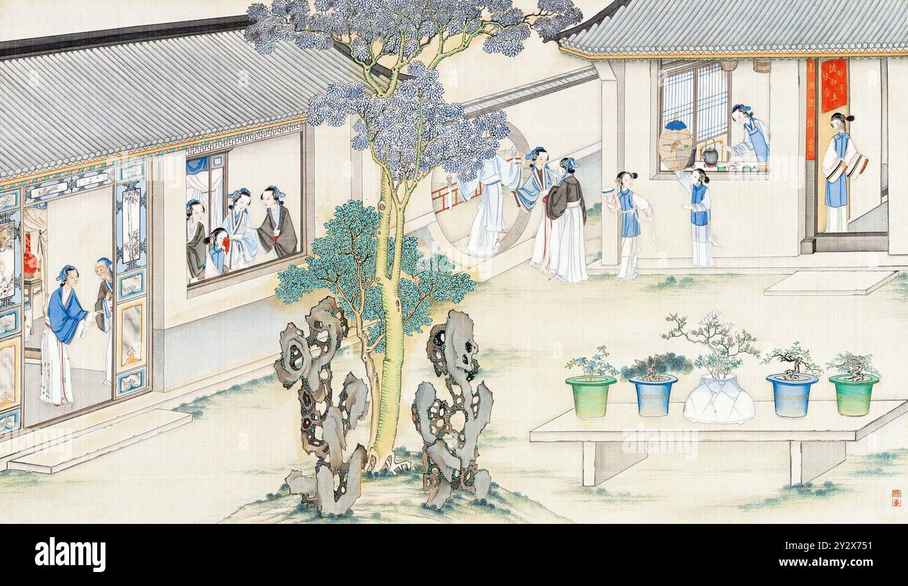 Scene from Dream of the Red Chamber by Cao Xueqin (1710-1765) painted ...