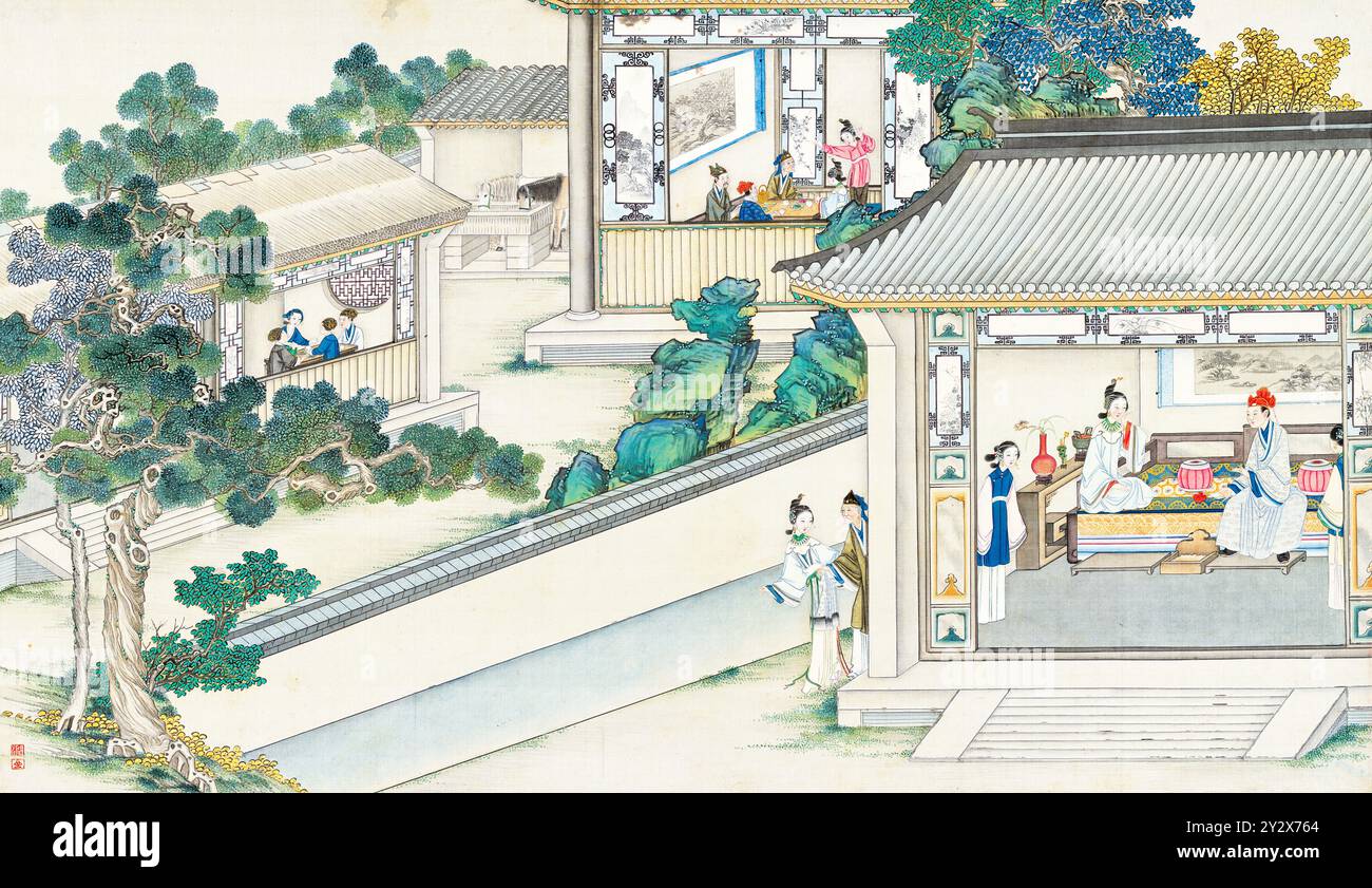 Scene from Dream of the Red Chamber by Cao Xueqin (1710-1765) painted ...