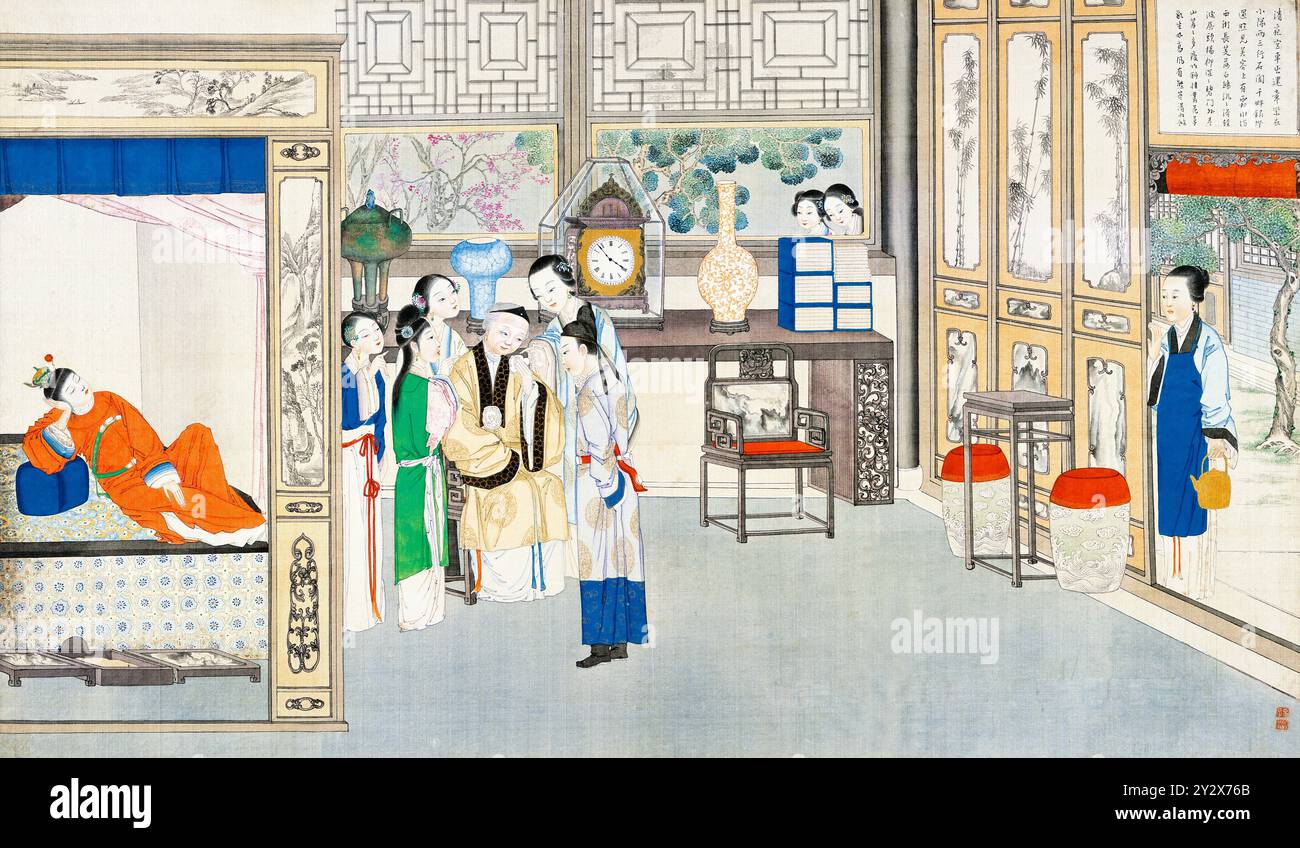 Scene from Dream of the Red Chamber by Cao Xueqin (1710-1765) painted ...
