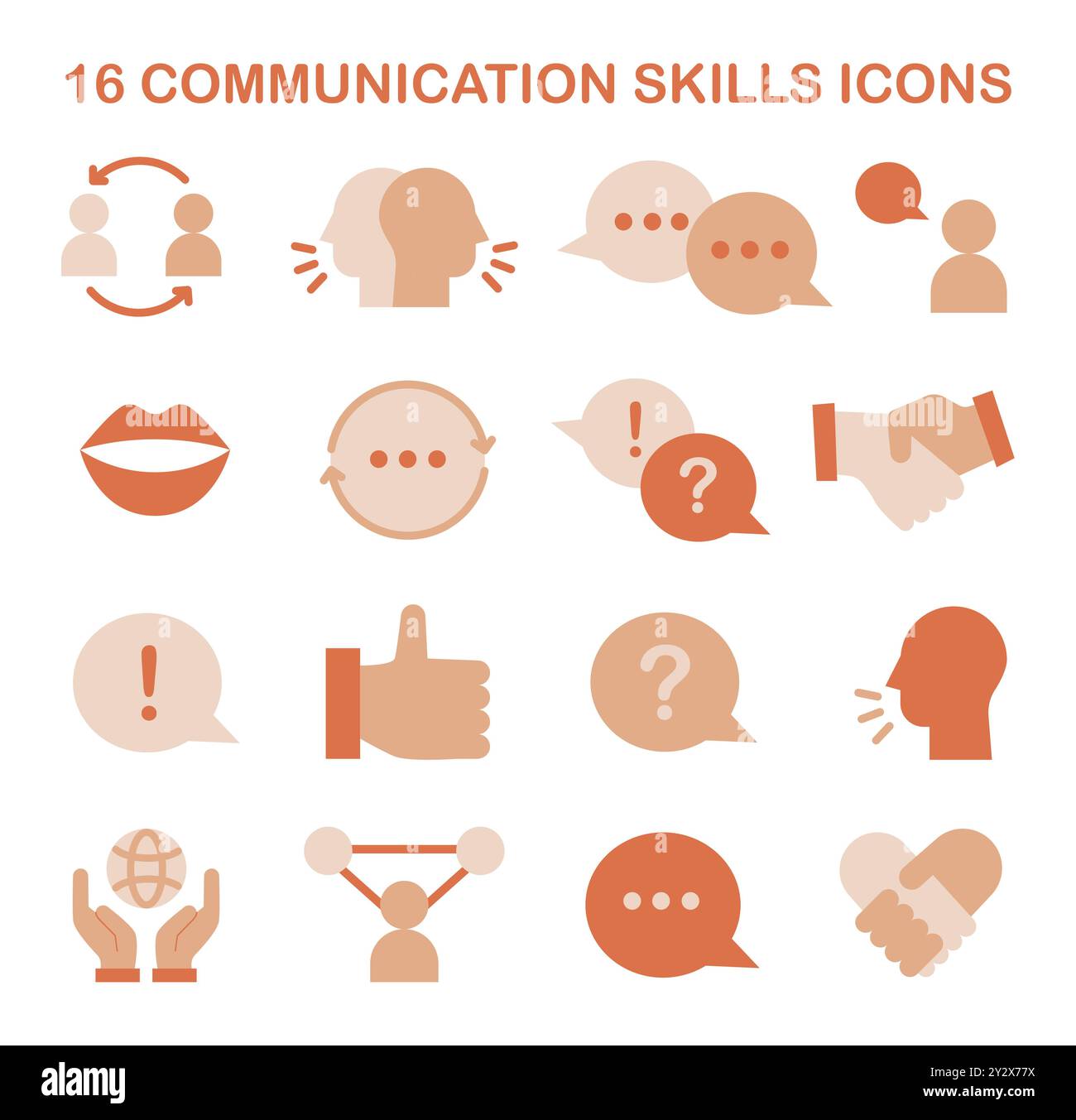 Communication skill icons set. Conversation and discussion soft skill development. Effective ...