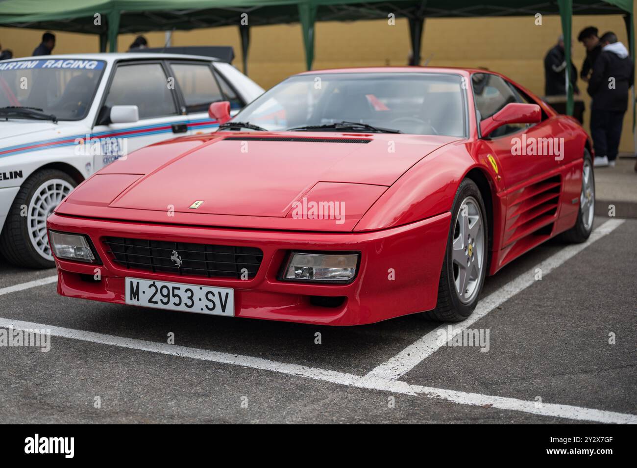 Front view of the luxury Italian sports car, the red Ferrari 348 TB ...
