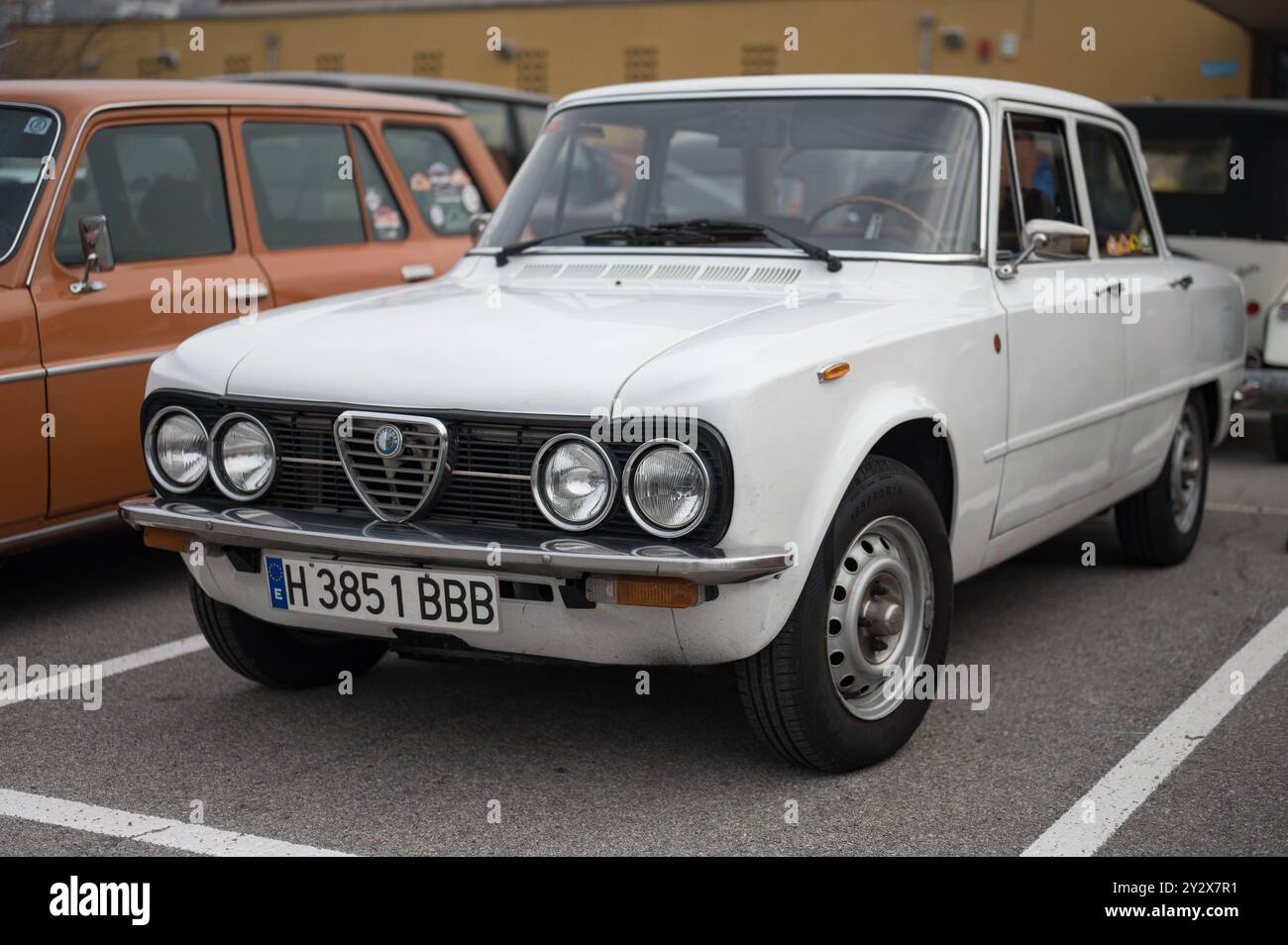 Frontal view of the classic Italian sports car, the Alfa Romeo Giulia ...