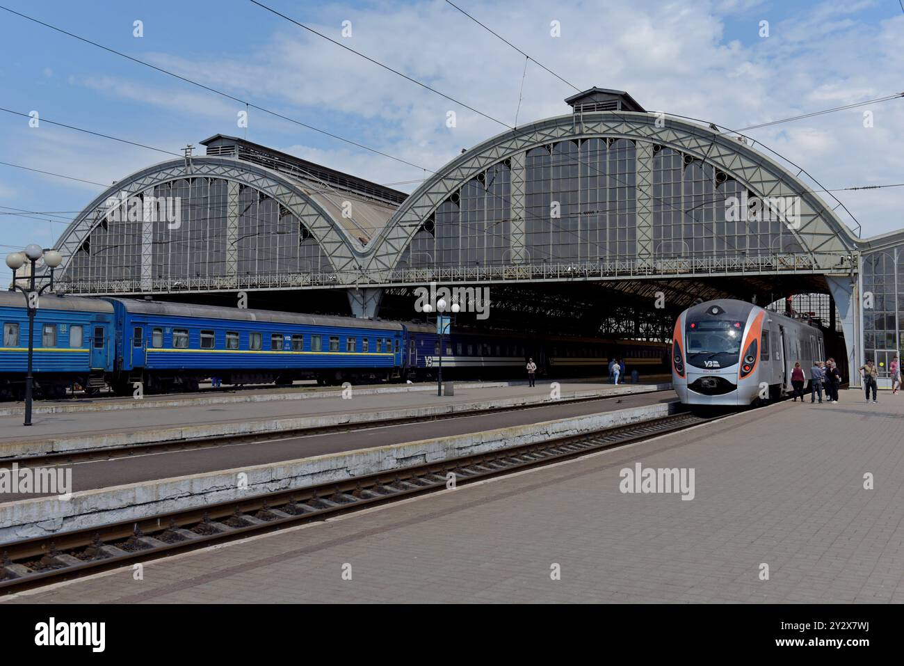 A Hyundai Rotem HRCS2 Inter city train at Lviv Railway Station, Ukraine ...