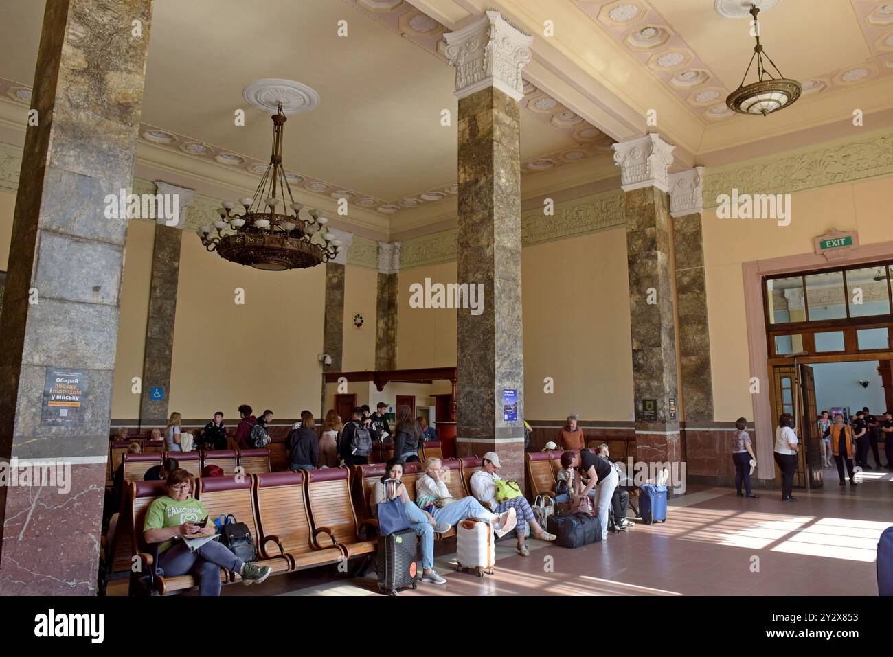 Passengers waiting for trains in the waiting room at Lviv Railway ...