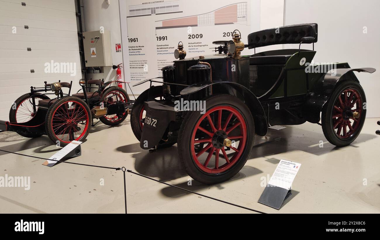 Detail of the historic Amedee Bollee Fils Type D Runabout electric car ...
