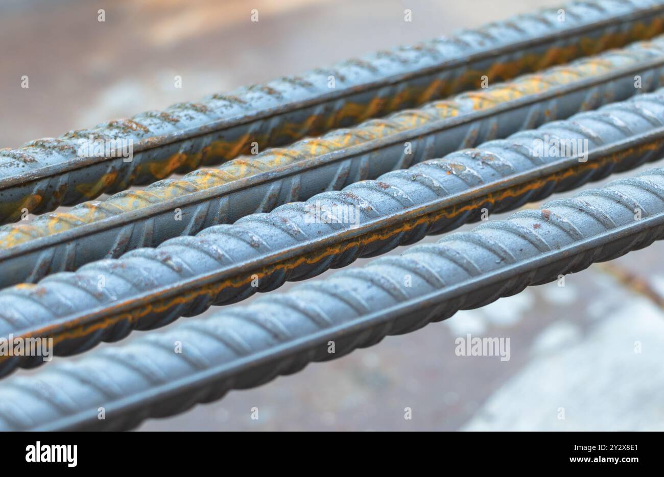 Close-up of steel bars, also known as rods or rebar, used in ...