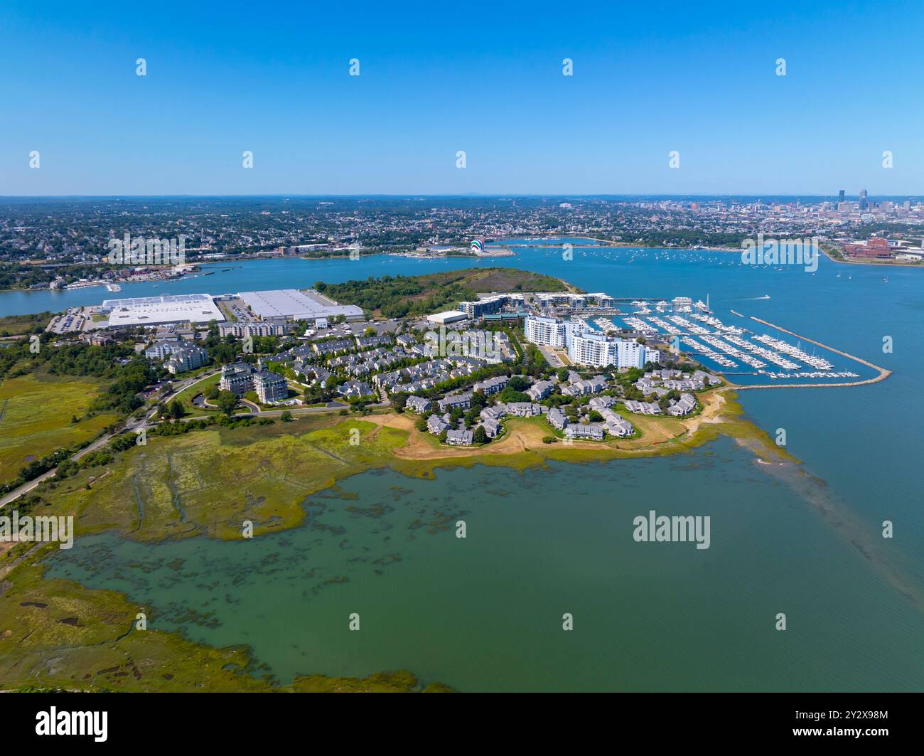 Marina Bay aerial view with Boston modern city skyline at the ...