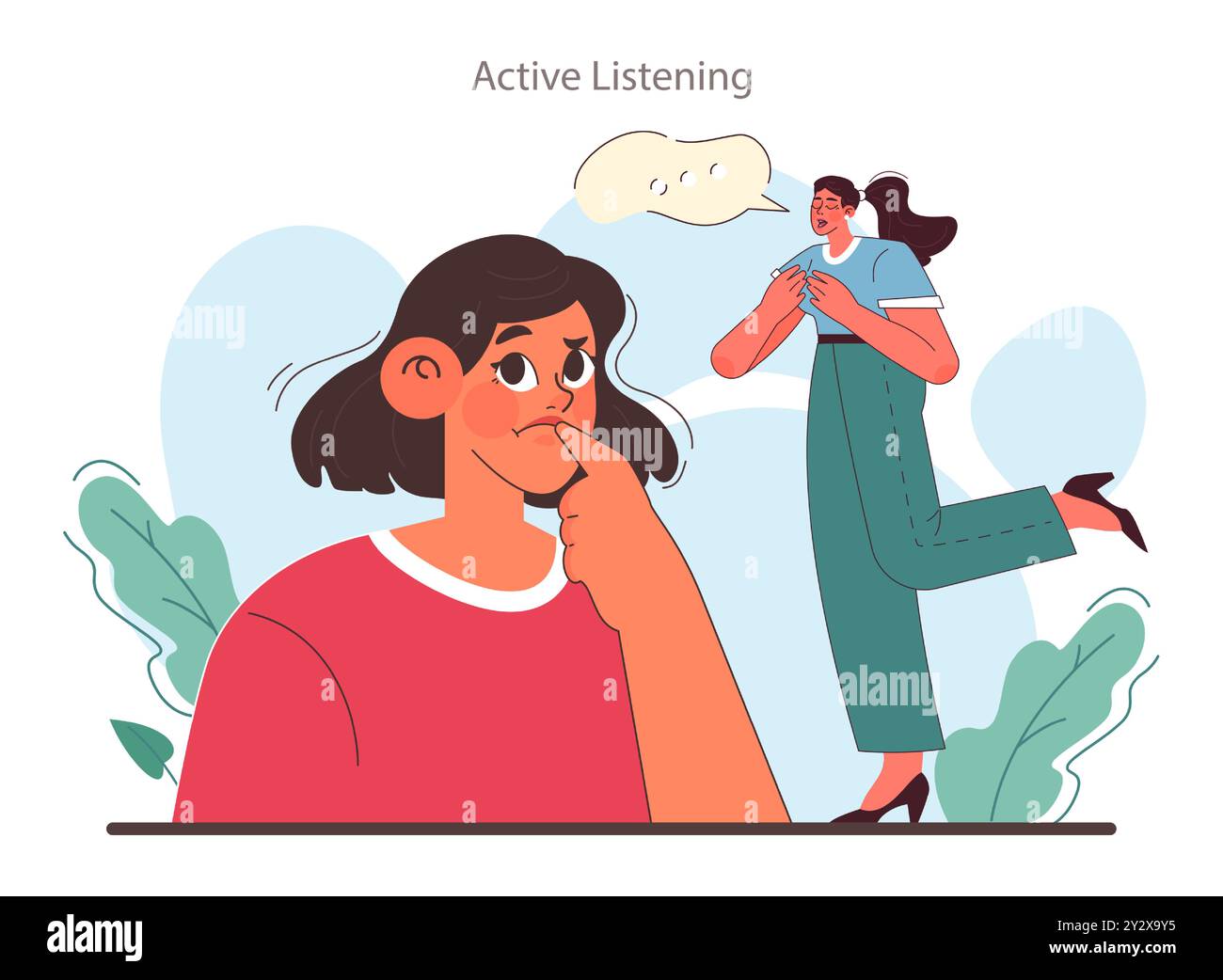 Soft skill development. Character with active listening skill. Effective communication, positive ...