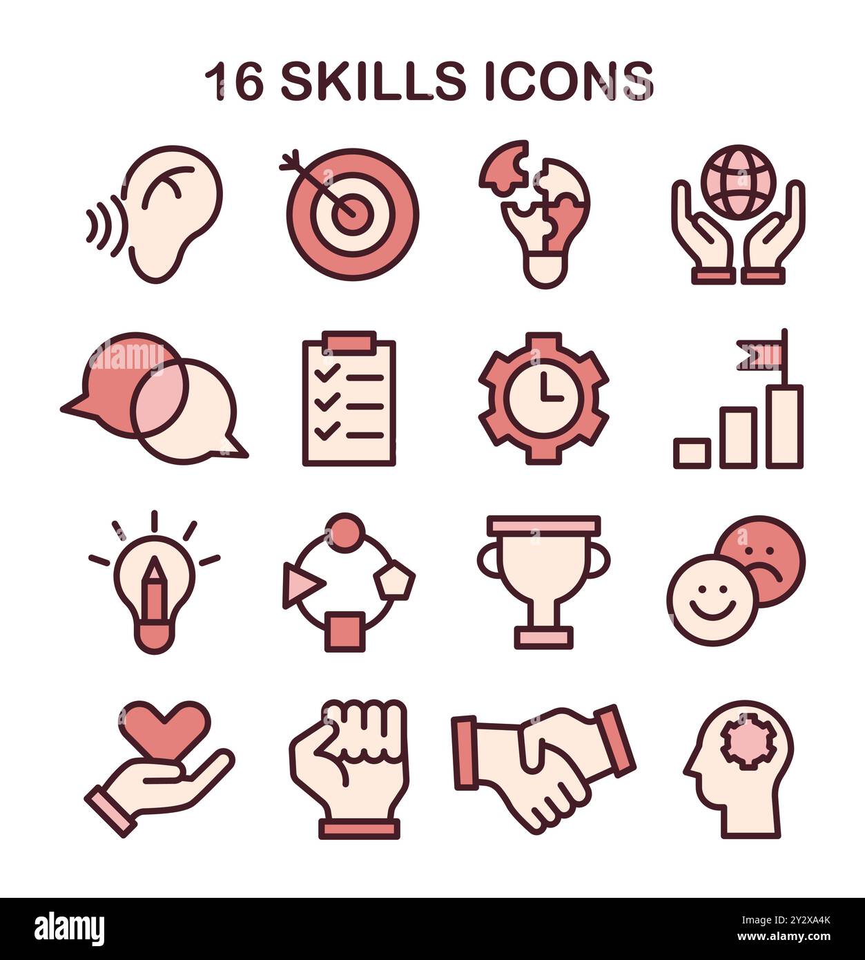 Soft skills icons set. Professional competences growth. Simple linear images for personal ...