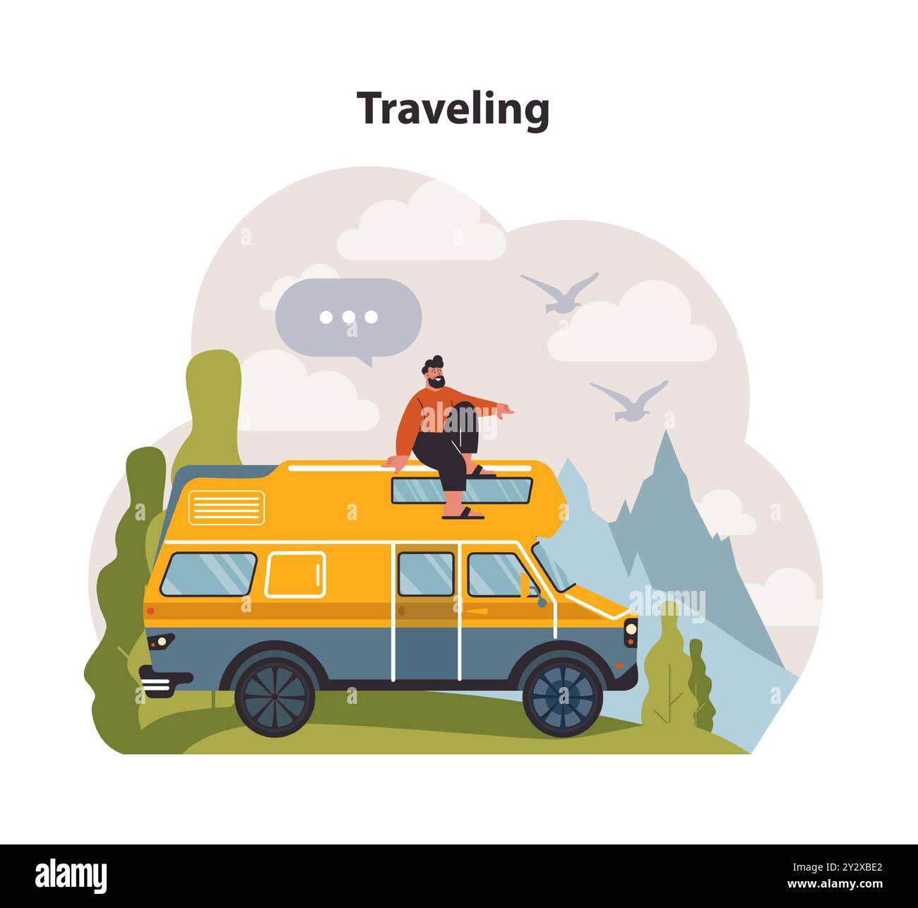 Modern wellbeing practice. Slow traveling, road trip. Mobile auto ...