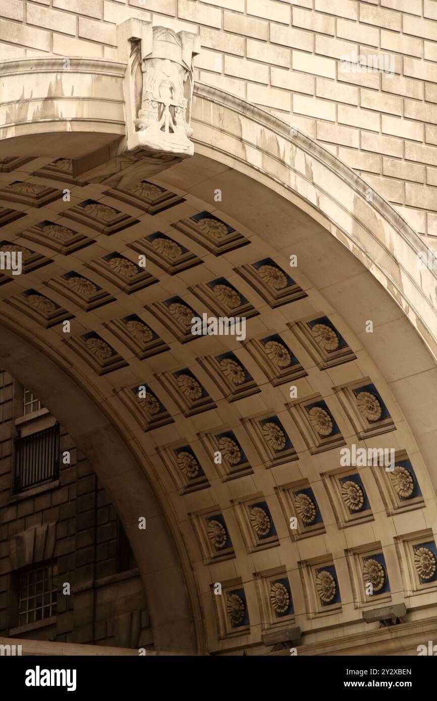 An intricately designed archway with detailed carvings and geometric ...