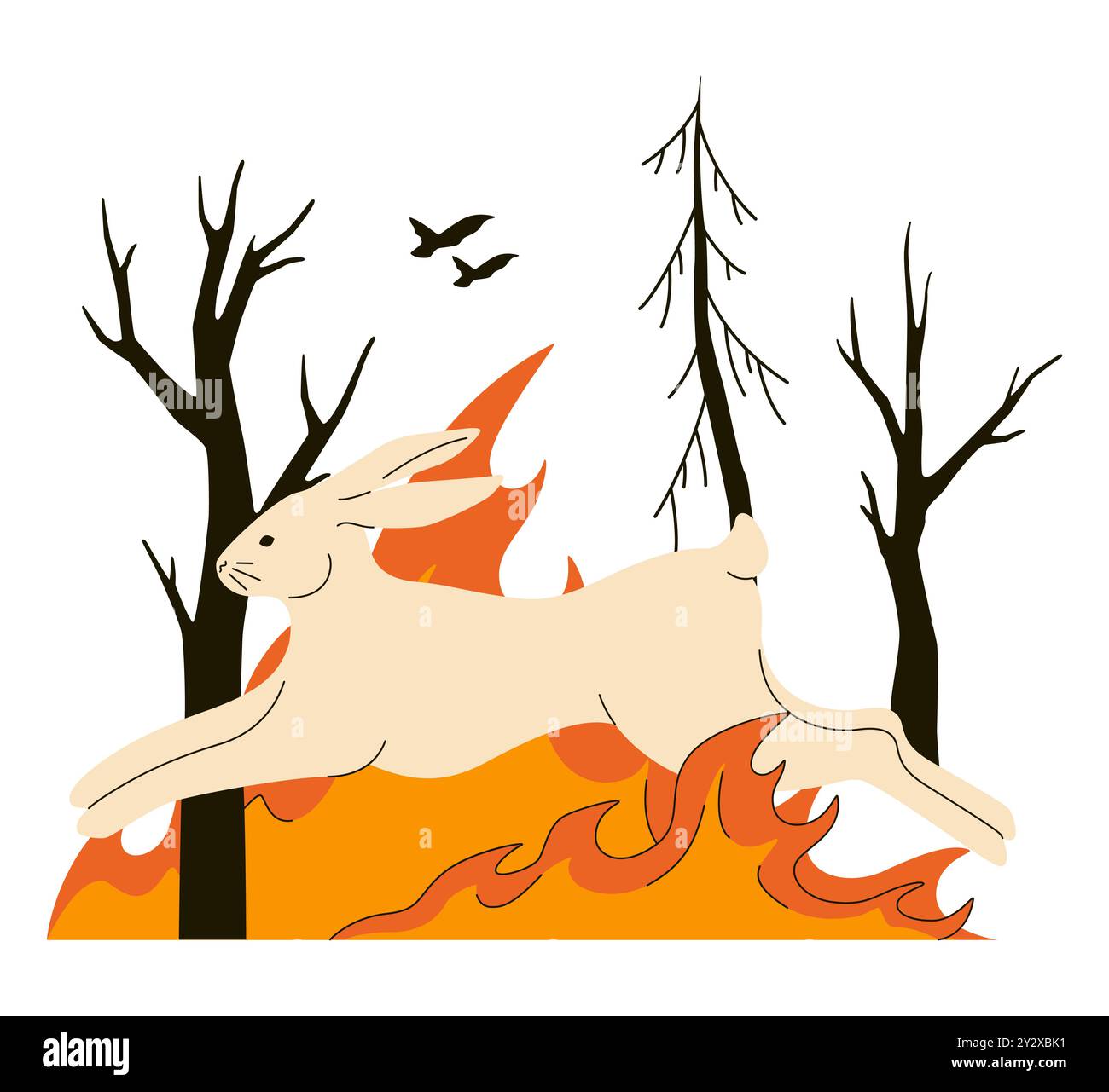 Wildfire. Burning forest trees, dangerous and harmful nature disaster ...