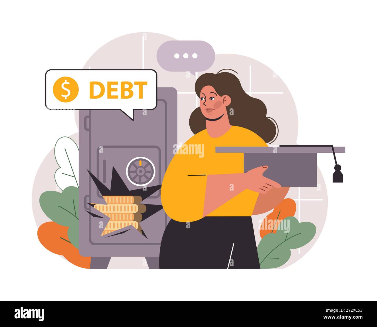 Student debt. Young graduated character with a financial crisis ...