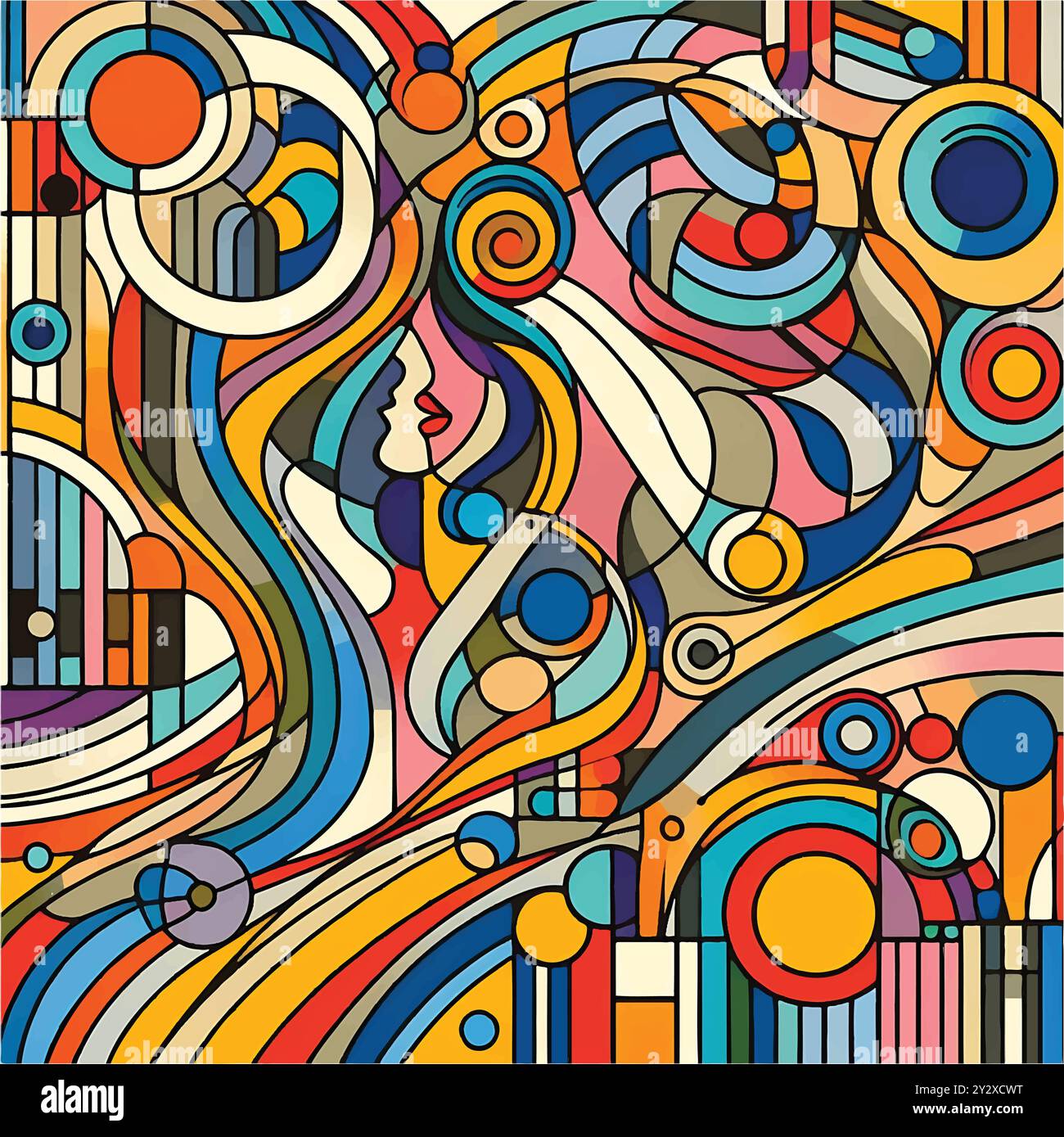 Colorful Abstract Art with Woman Face and Geometric Patterns Stock ...