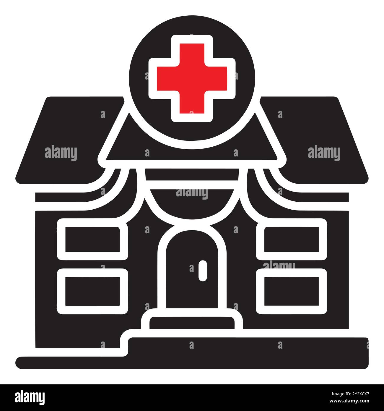 Medical Clinic Building Icon with Red Cross Symbol Stock Vector Image ...