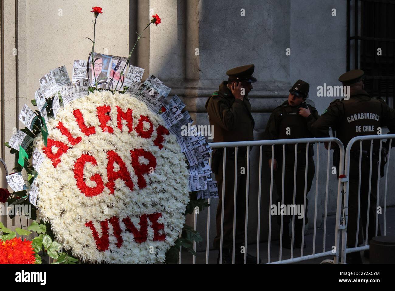 Santiago, Chile. 11th Sep, 2024. A bouquet of roses with the written ...