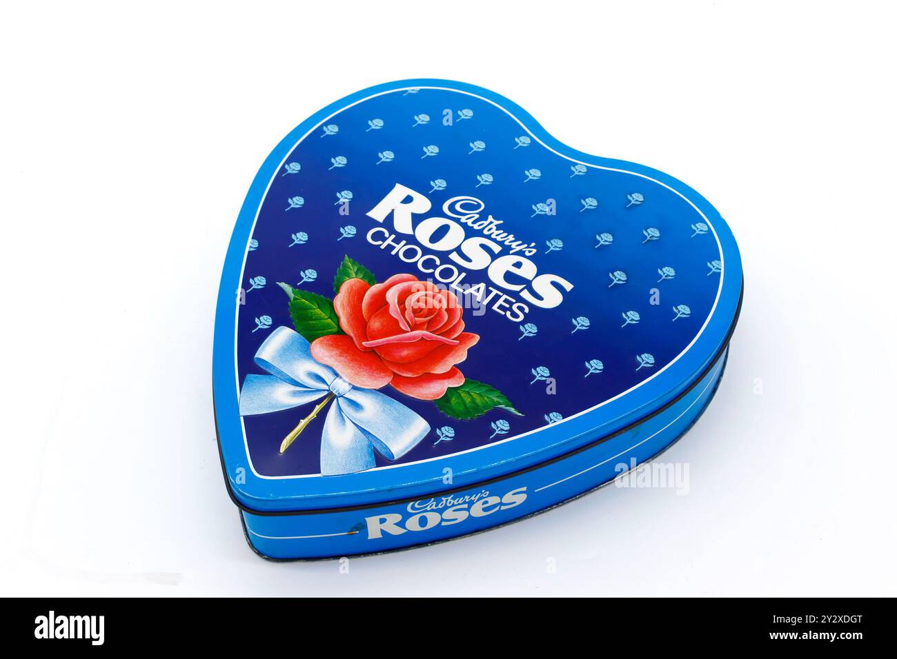 1990s Cadbury Roses vintage Heart Tin Chocolateisolated on white studio ...