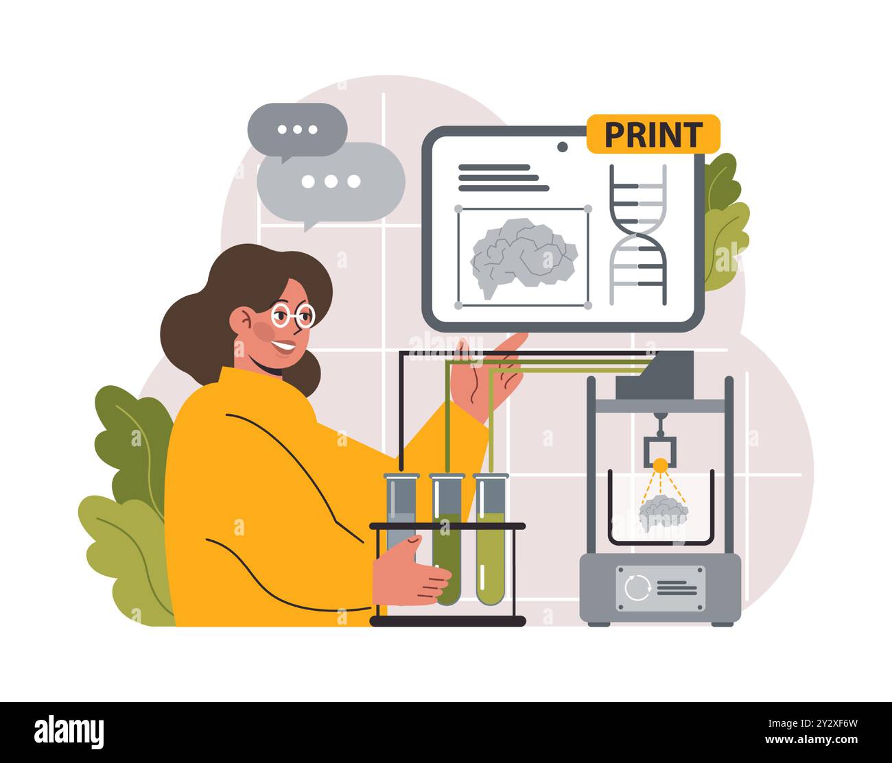 Bio Technology, 3D organ printing -modern flat vector concept ...